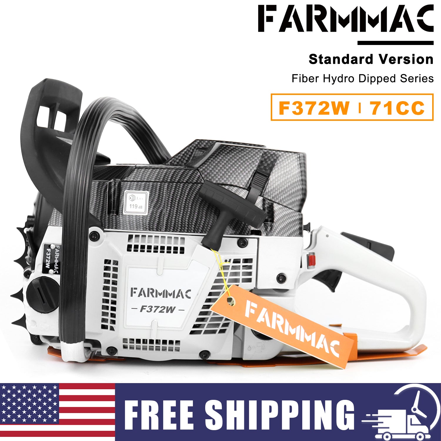 FARMMAC F372W Gas Chain Saw 71 70cc 24 20 inch Bar Professional Logging ...